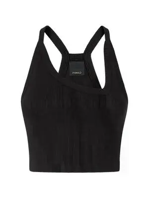 Pinko Asymmetric Neckline Cropped Ribbed Vest Top