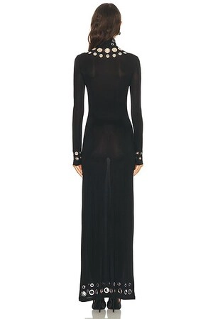 Rabanne Turtleneck Maxi Dress With Grommet Trim