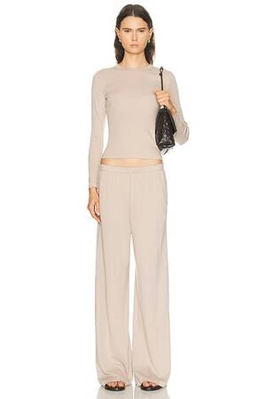 Enza Costa Supima Cotton Long Sleeve Top - Stone