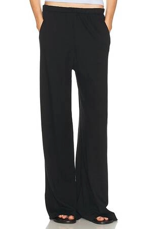 Enza Costa Supima Cotton Wide Leg Trousers - Black