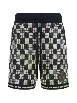 Amiri Checkered Knit Shorts With Mosaic Logo Appliqu - Black