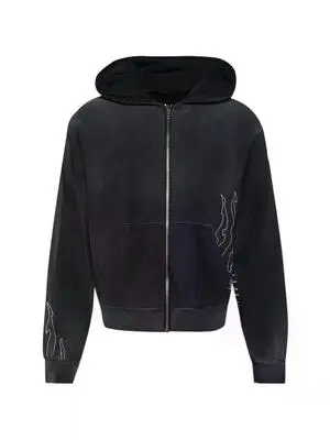EARTHLING VIP Zip-up Hoodie With Flame Embroidery - Black