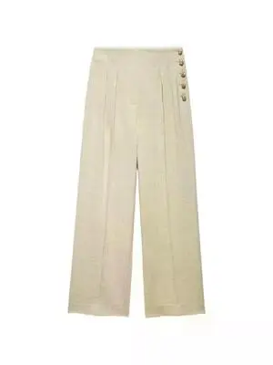 Shanghai Tang Wide Leg Button Detailed Trousers - Neutrals