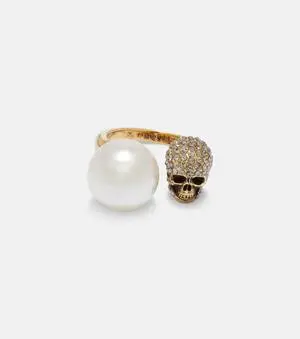 Alexander McQueen Embellished Skull And Faux Pearl Ring