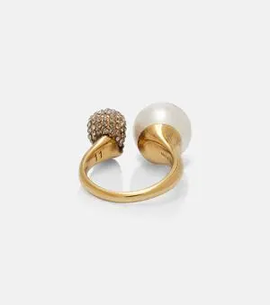 Alexander McQueen Embellished Skull And Faux Pearl Ring