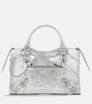Balenciaga Le City Small Metallic Leather Tote Bag - Silver