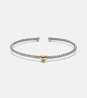David Yurman 14kt Gold And Sterling Micro Cable Flex Heart Station Bracelet - Silver