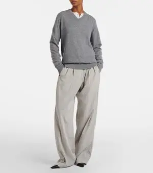 THE ROW Pleated Silk-blend Wide-leg Trousers - Grey