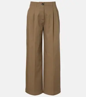TOTEME Pleated Cotton Wide-leg Pants - Brown