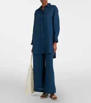 ERES Linen Wide-leg Trousers - Blue