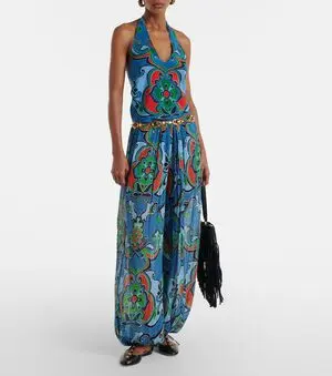 Etro Printed Wide-leg Silk Blend Trousers