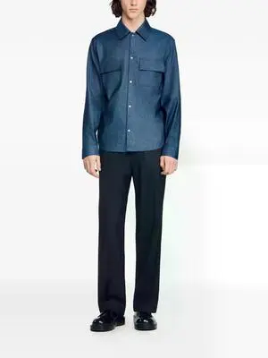 Sandro Denim-effect Cotton And Linen Shirt - Blue