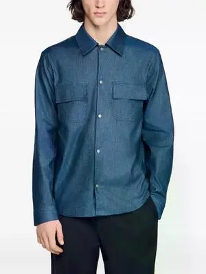 Sandro Denim-effect Cotton And Linen Shirt - Blue