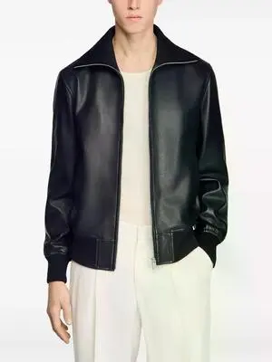 Sandro Zip-up Leather Jacket - Black