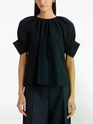 Oscar De La Renta Gathered Silk Georgette Blouse - Blue