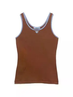 Prada Cotton Tank Top With Enamelled Triangle Logo - Brown