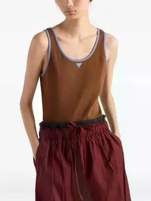Prada Cotton Tank Top With Enamelled Triangle Logo - Brown