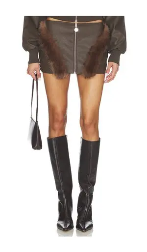 OW Bela Faux Fur Trim Mini Skirt - Brown