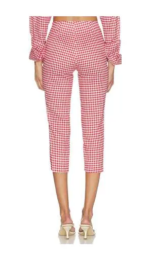 AEXAE Linen Capri Trousers In Gingham - Red