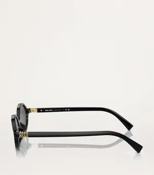 Miu Miu Acetate Oval Sunglasses With Gold Tone Logo Plaques - Black