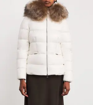 Moncler Shearling Trim Boed Puffer Jacket - Beige