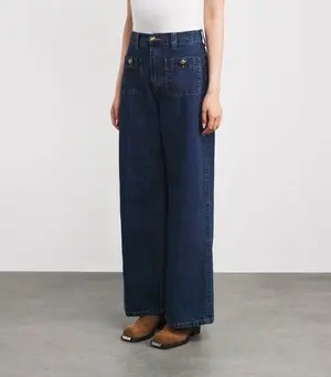 Sandro Wide-leg Jeans With Buttoned Pockets - Blue