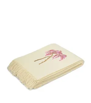 Loretta Caponi Virgin Wool Pink Palm Throw - Neutral
