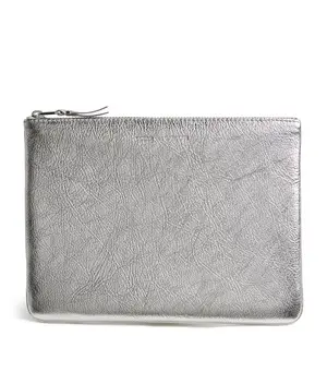 Comme Des Garçons Large Leather Pouch Silver