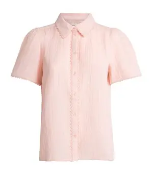 ME+EM Cotton Cheesecloth Blouse With Lace Trim - Pink