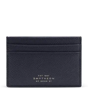 Smythson Panama Leather Card Holder - Blue