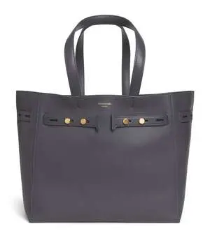 Thom Browne Leather Cabas Tote Bag - Grey