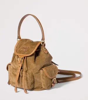 Miu Miu Corduroy Leather-trimmed Backpack
