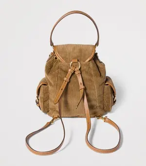 Miu Miu Corduroy Leather-trimmed Backpack