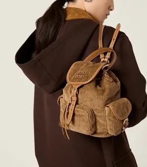 Miu Miu Corduroy Leather-trimmed Backpack