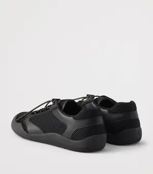 Prada Speedrock Leather And Mesh Sneakers - Black