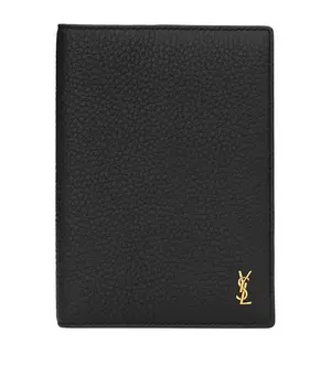 Saint Laurent Leather Monogram Passport Holder - Black