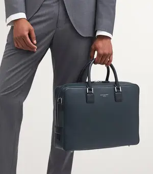 ASPINAL OF LONDON Saffiano Leather Briefcase Bag - Navy