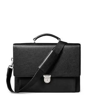 ASPINAL OF LONDON Textured Leather City Laptop Briefcase - Black