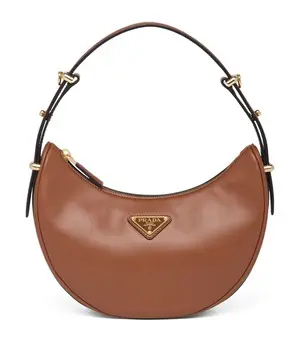 Prada Leather Arqué Shoulder Bag - Brown