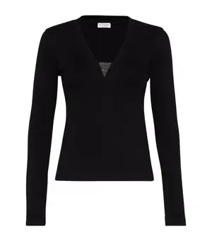 Brunello Cucinelli Stretch-cotton Monili-detail T-shirt - Black
