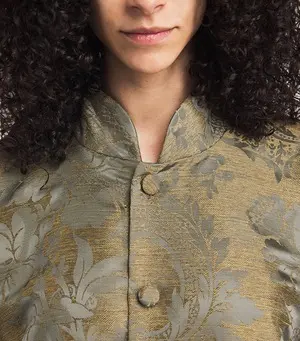 Eskandar Jacquard Stand Collar Coat - Green