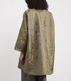 Eskandar Jacquard Stand Collar Coat - Green