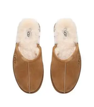 UGG Suede Sheepskin Lined Scuff Slippers - Brown