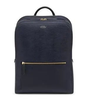 Smythson Leather Panama Backpack Blue