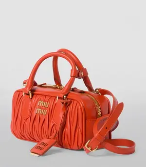 Miu Miu Small Matelassé Leather Arcadie Top-handle Bag - Orange