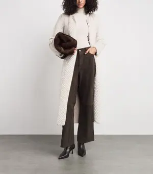 YVES SALOMON Mink Wool Herringbone Long Coat