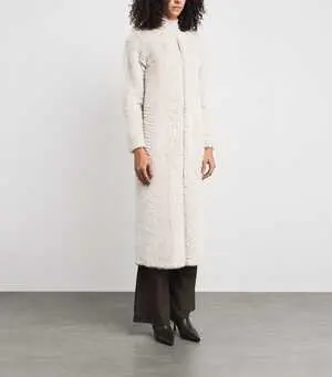 YVES SALOMON Mink Wool Herringbone Long Coat