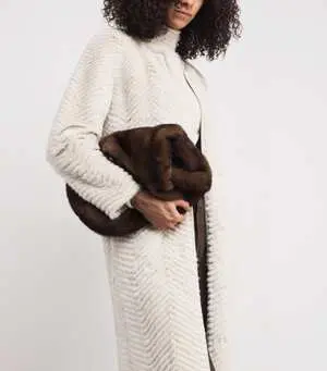 YVES SALOMON Mink Wool Herringbone Long Coat