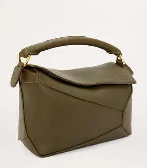 Loewe Mini Leather Puzzle Edge Top-handle Bag - Green
