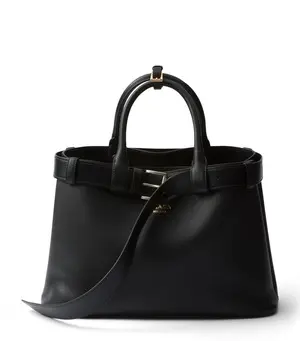Prada Medium Leather Buckle Tote Bag - Black